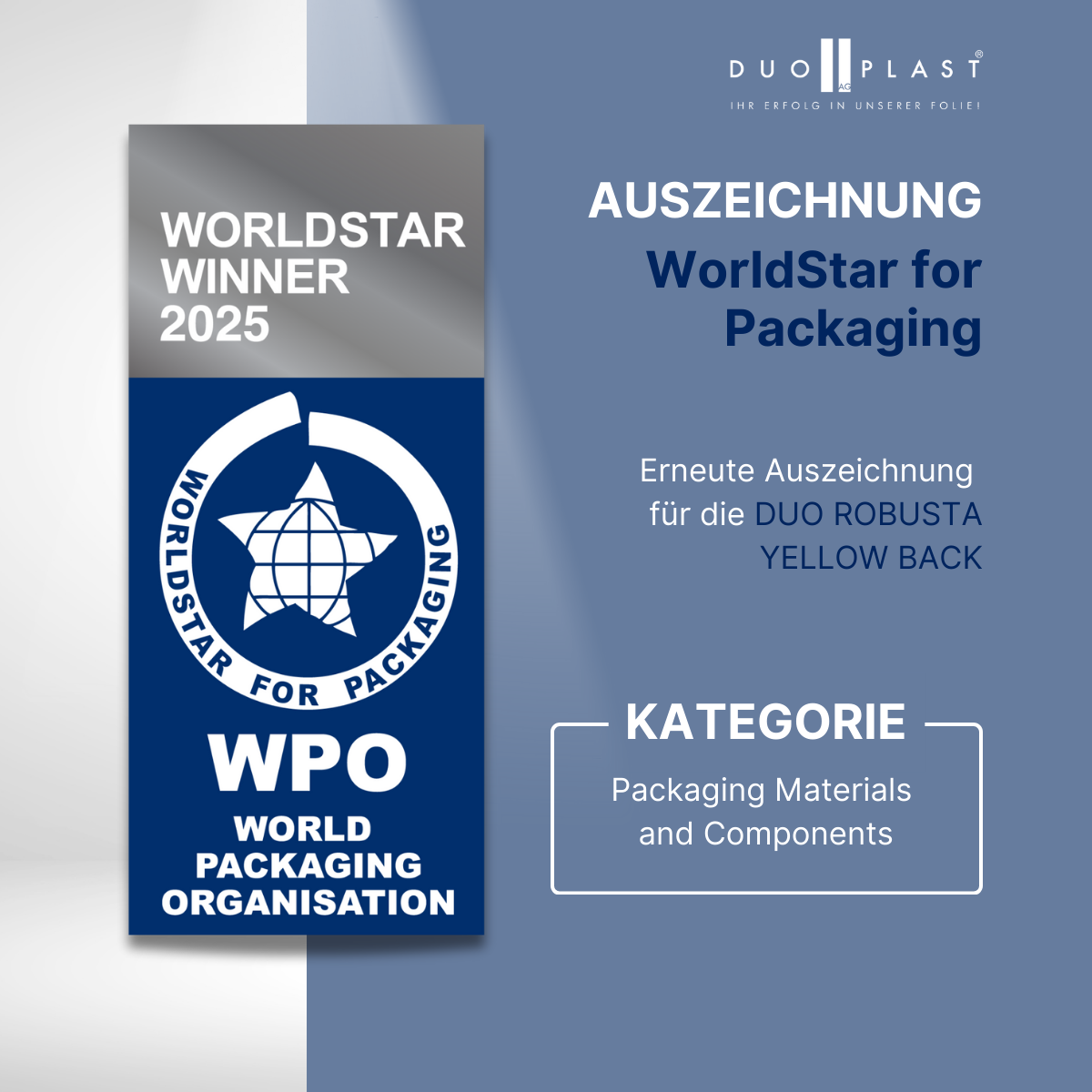 DUO PLAST gewinnt den WorldStar Packaging Award 2025